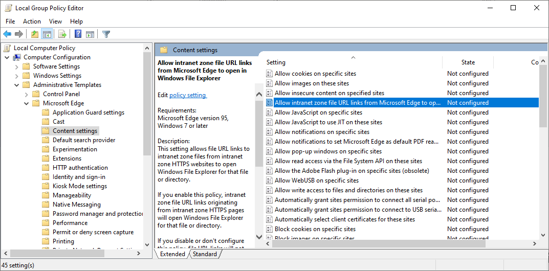 Allow intranet zone file URL links from Edge
